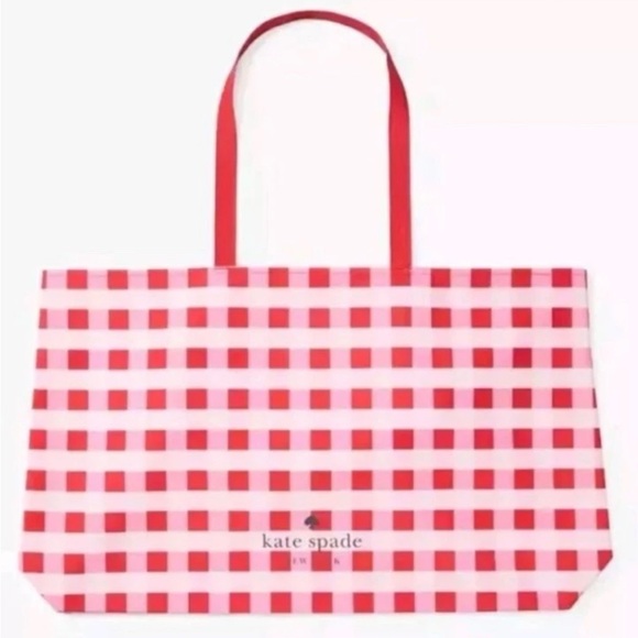 kate spade | Bags | New Kate Spade Tote Checkered Pink Red 25 X 5 ...